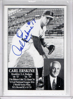 Carl Erskine Signed Autographed Trading Card Star Financial Bank ...