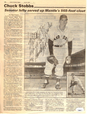 Chuck Stobbs Signed Autograph Newspaper Cover Collectors Digest 1993 ...