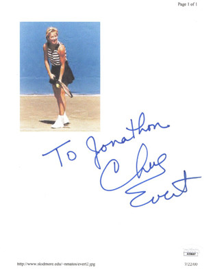 Chris Evert Signed Autographed 8.5X11 Paper Photo Tennis Legend JSA ...