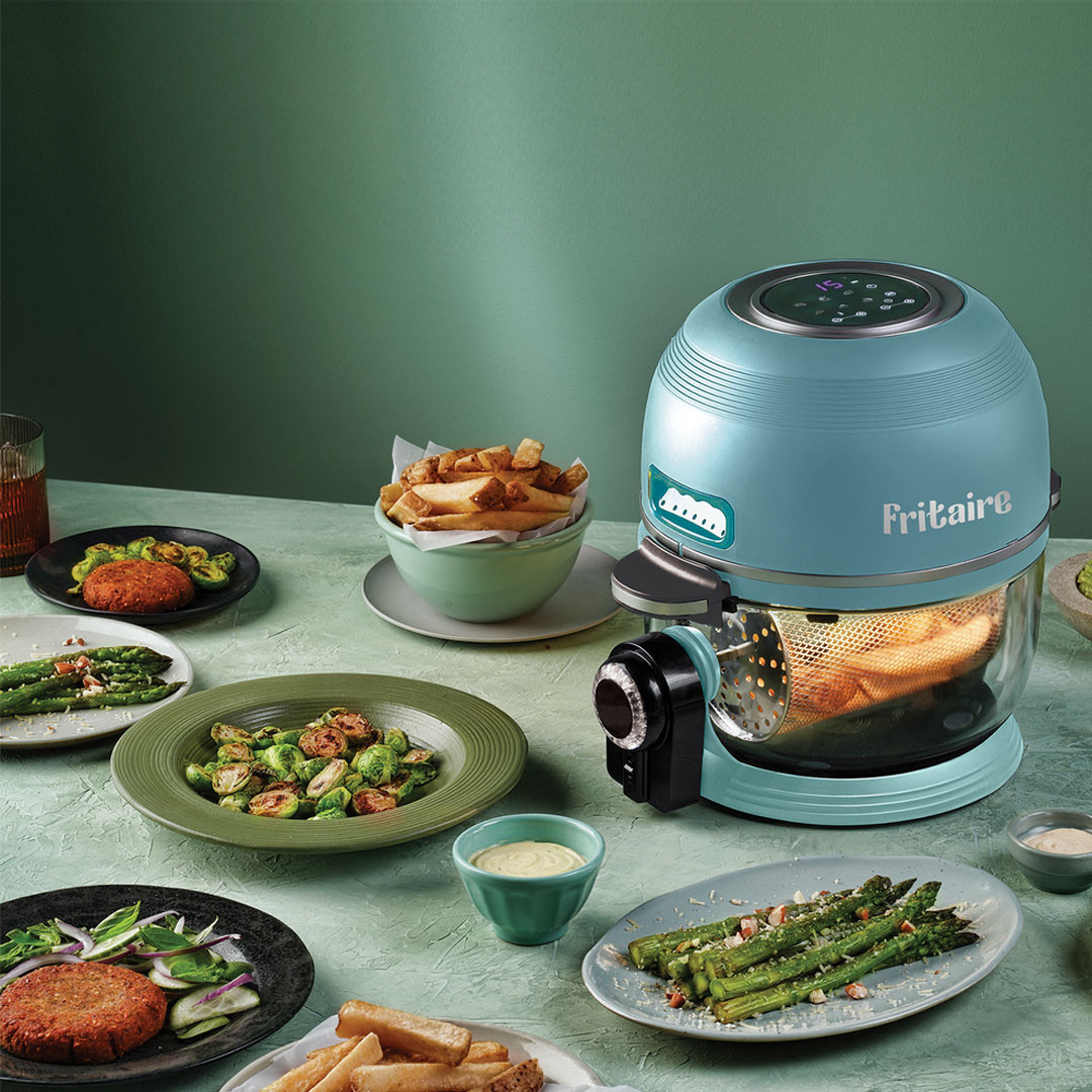 Fritaire Self-Cleaning Glass Bowl Air Fryer in Teal | Juicers.co.uk