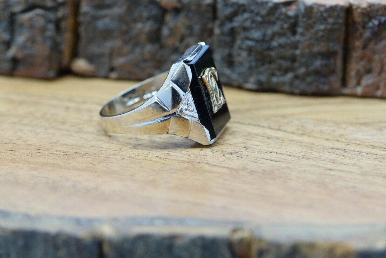 Vintage 10K White and Yellow Gold E Monogram Ring Circa 1940 Size 8.5