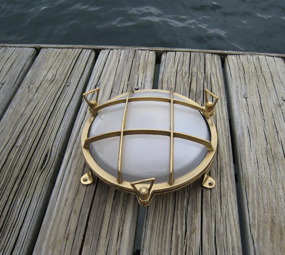 Brass Nautical Clamshell Light w/ mounting feet- 8" diameter - Nautical ...