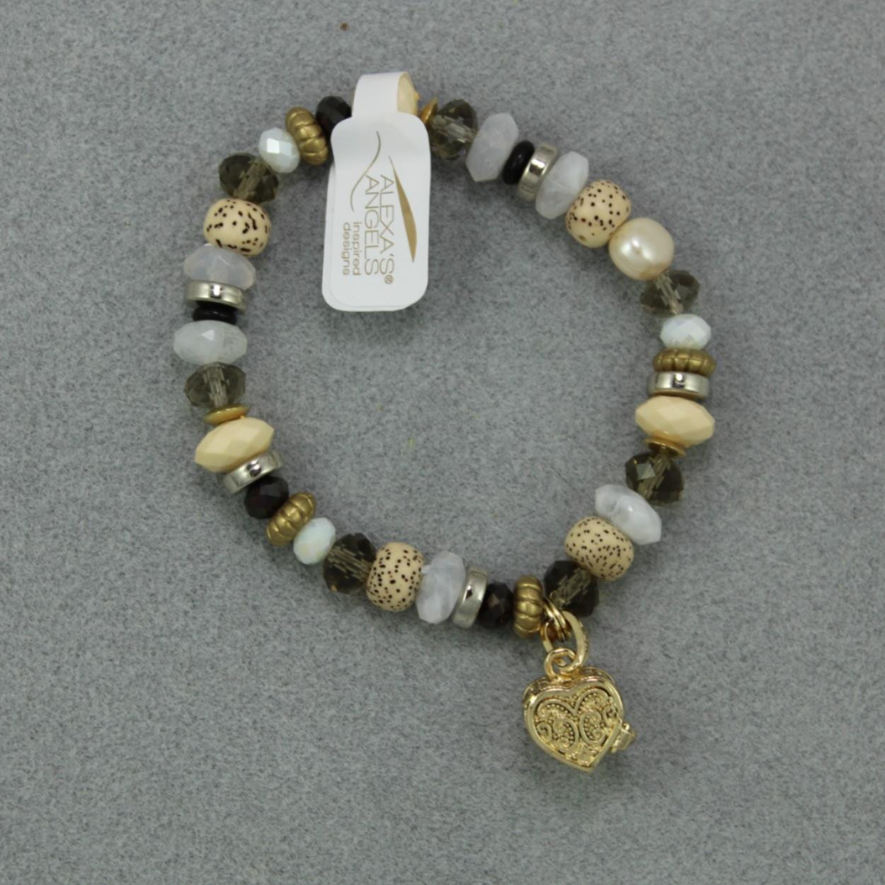 Alexa's Angels 7" Rhodium Gold Silver Stretch Heart Box Prayer Bracelet ...