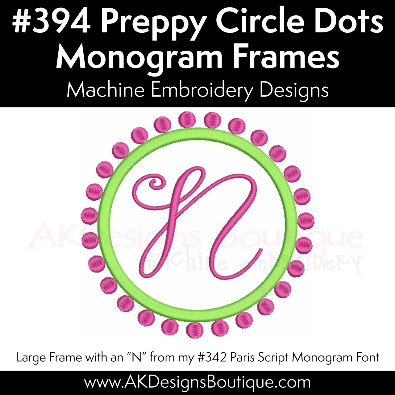 394 Preppy Circle Dots Monogram or Font Frames Embroidery Designs