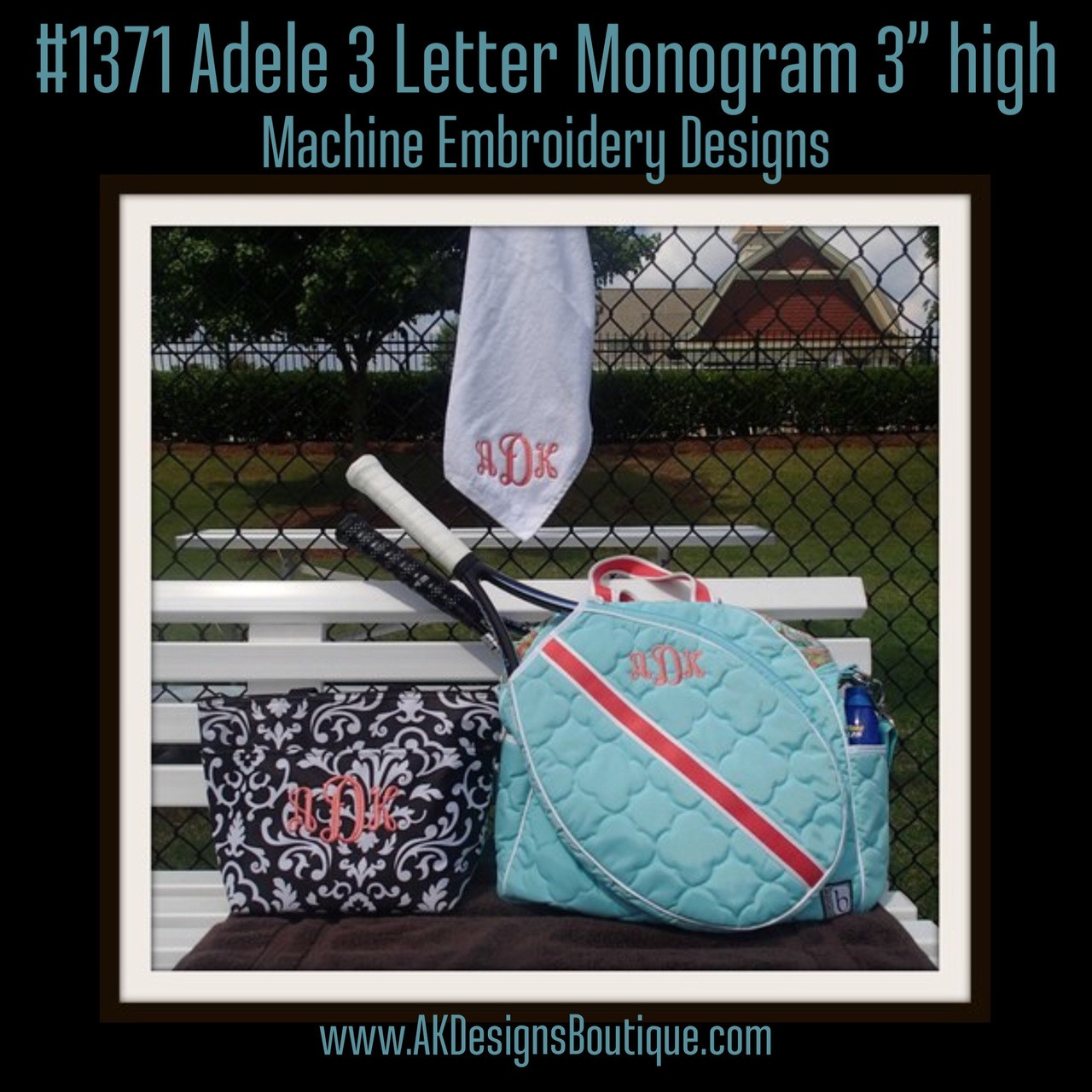 1371 Adele 3 Letter Monogram Machine Embroidery Designs 3 inch