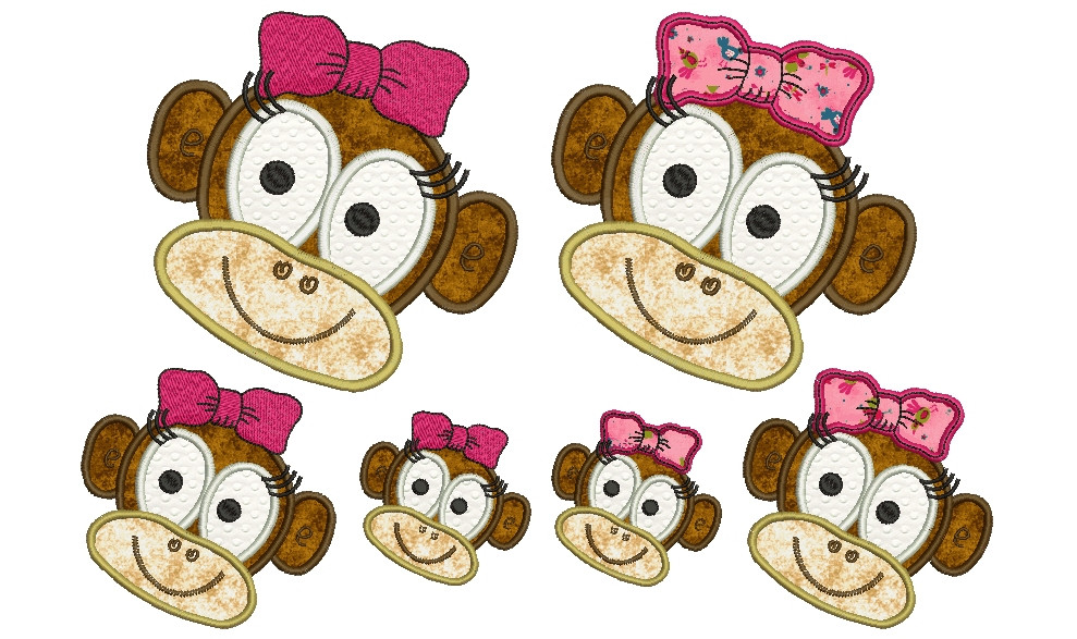 No 847 Girly Monkey Face Machine Embroidery Designs Adorable