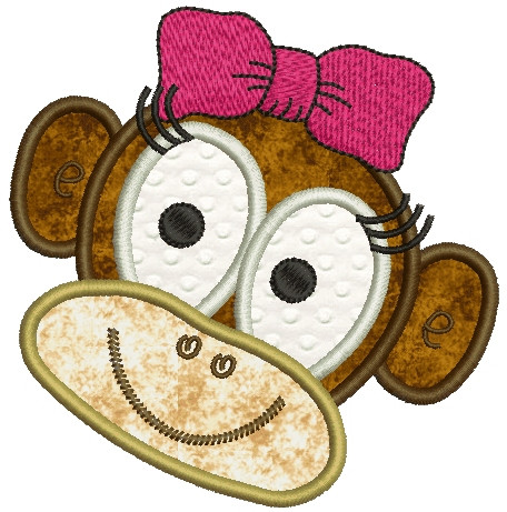 No 847 Girly Monkey Face Machine Embroidery Designs Adorable