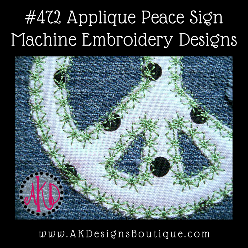 Applique Peace Sign Machine Embroidery Designs