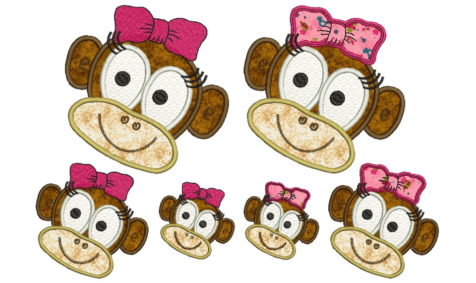 No 847 Girly Monkey Face Machine Embroidery Designs Adorable