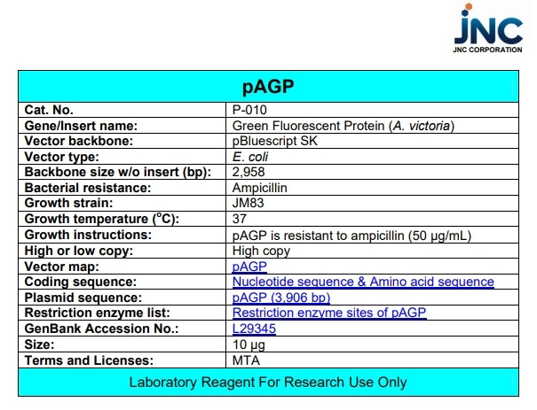 pAGP (Green Fluorescent Protein) | JNC-P-010