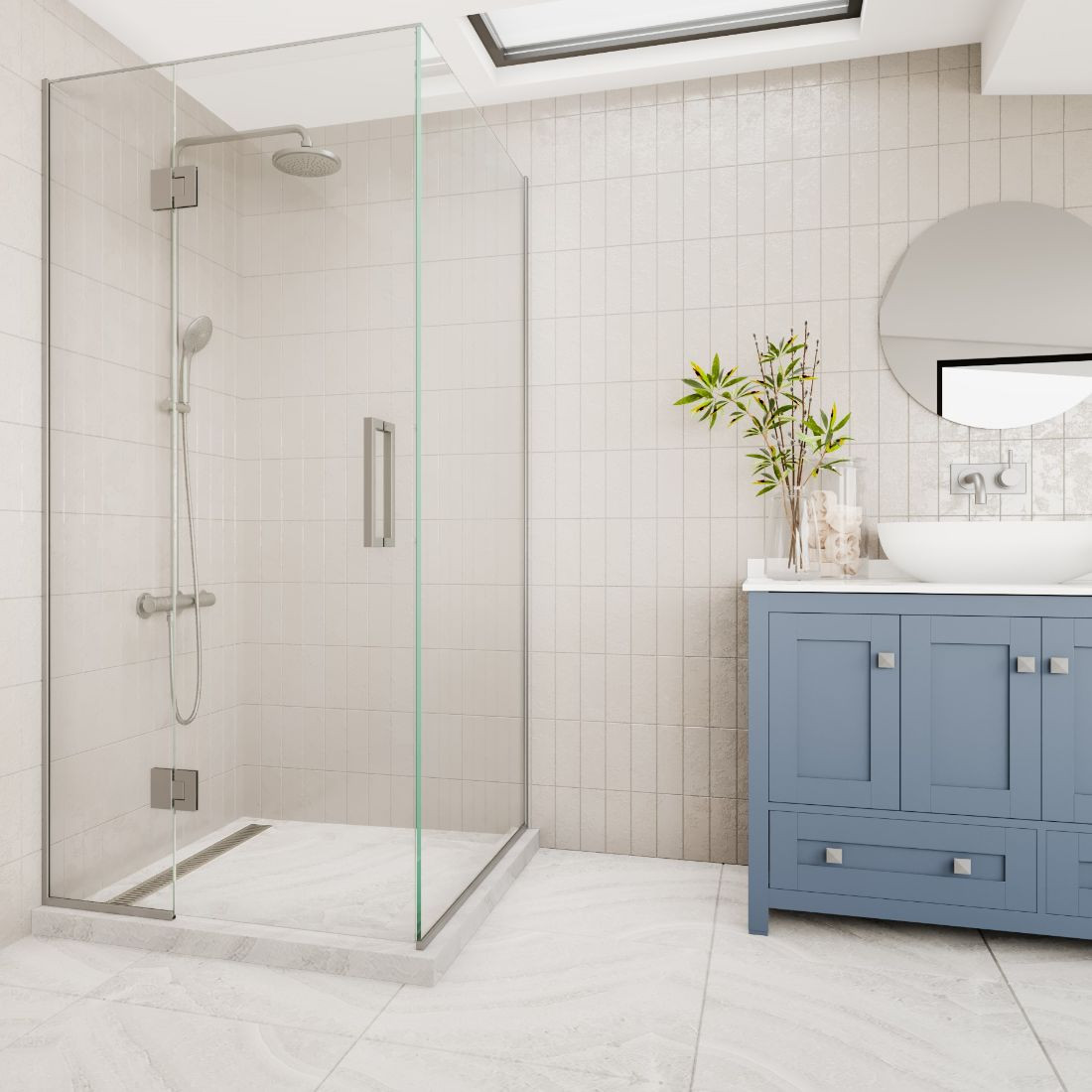 Apex Hinged Corner Tile Channel Waste 1000 x 1000 x 2040mm Brushed ...