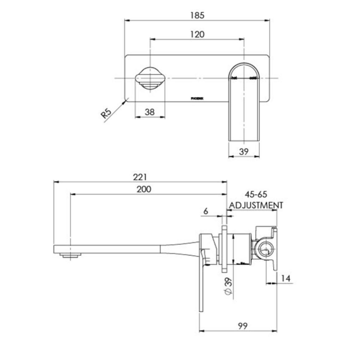 Teel Wall Basin / Bath Mixer Set SwitchMix 200mm Brushed Carbon Lead ...