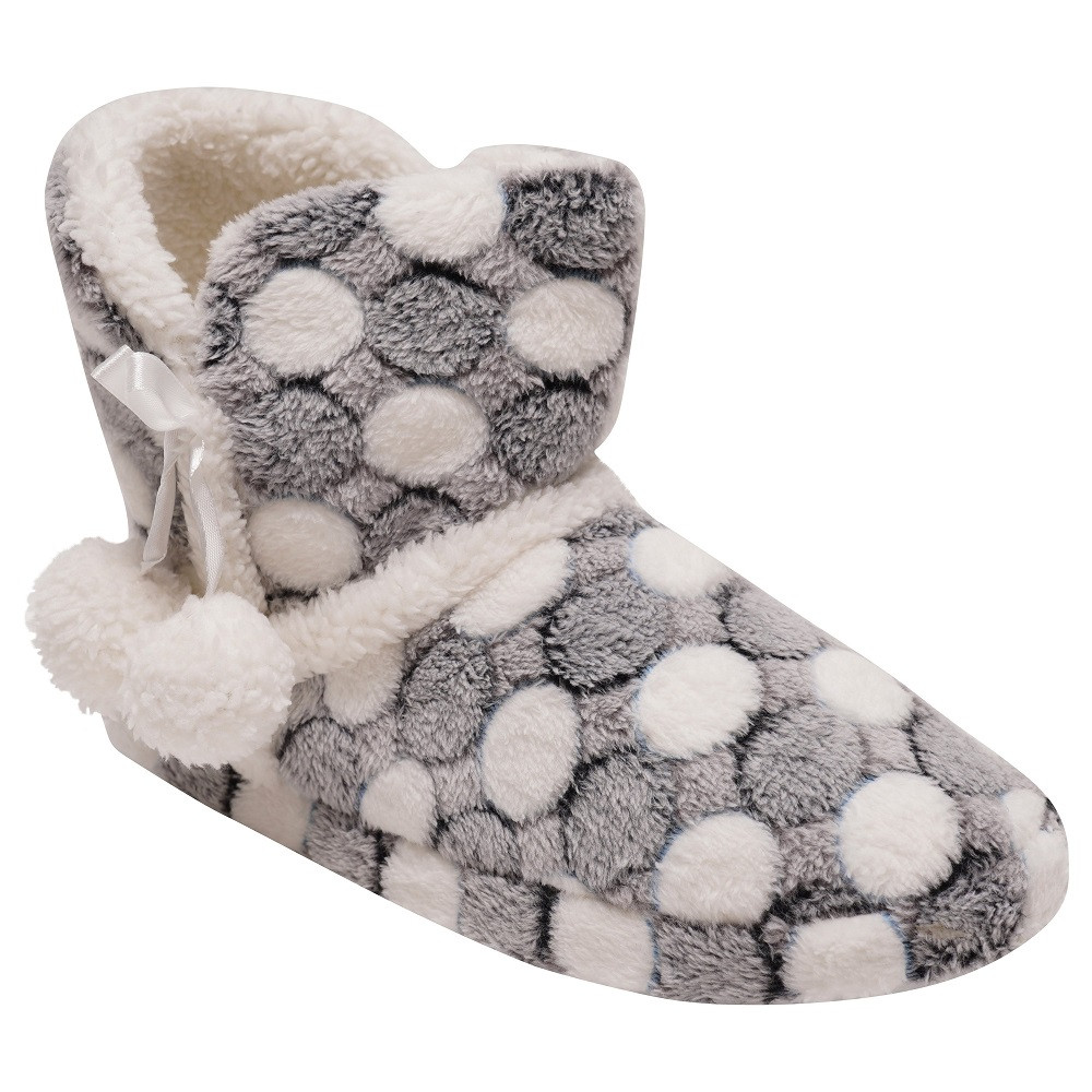 Loungeable Grey & White Spotted Fleece Slipper Boots | Heat Treats