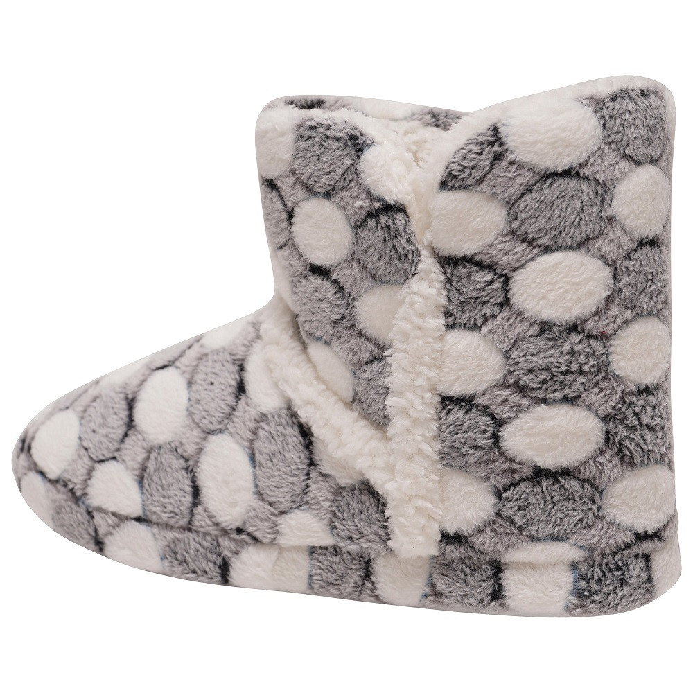 Loungeable Grey & White Spotted Fleece Slipper Boots | Heat Treats