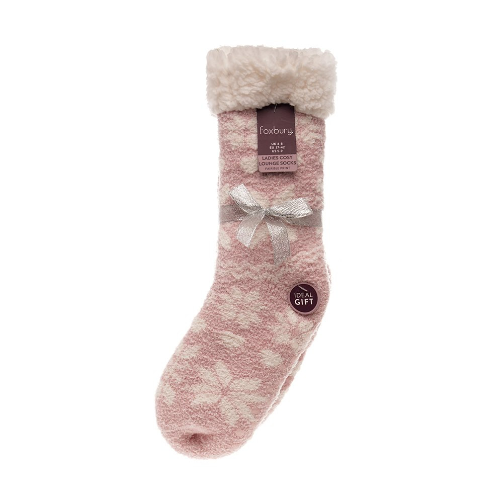 Foxbury Womens Pink Nordic Chenille Knit Slipper Socks| Heat Treats