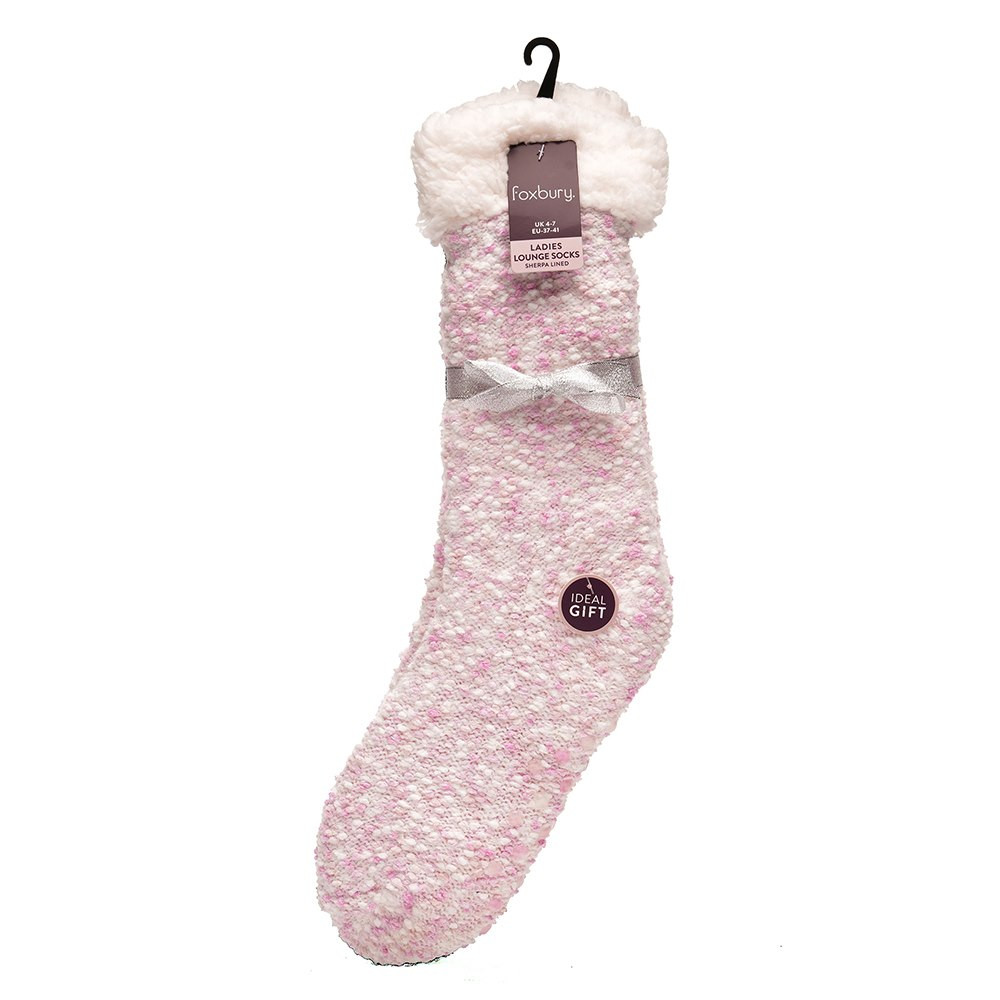 Foxbury Womens Pink Popcorn Chenille Knit Slipper Socks| Heat Treats