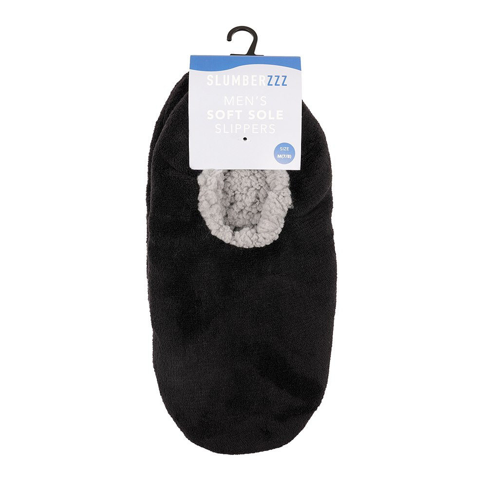 Mens Plain Black Fleece Soft Sole Footsie Slippers | Heat Treats