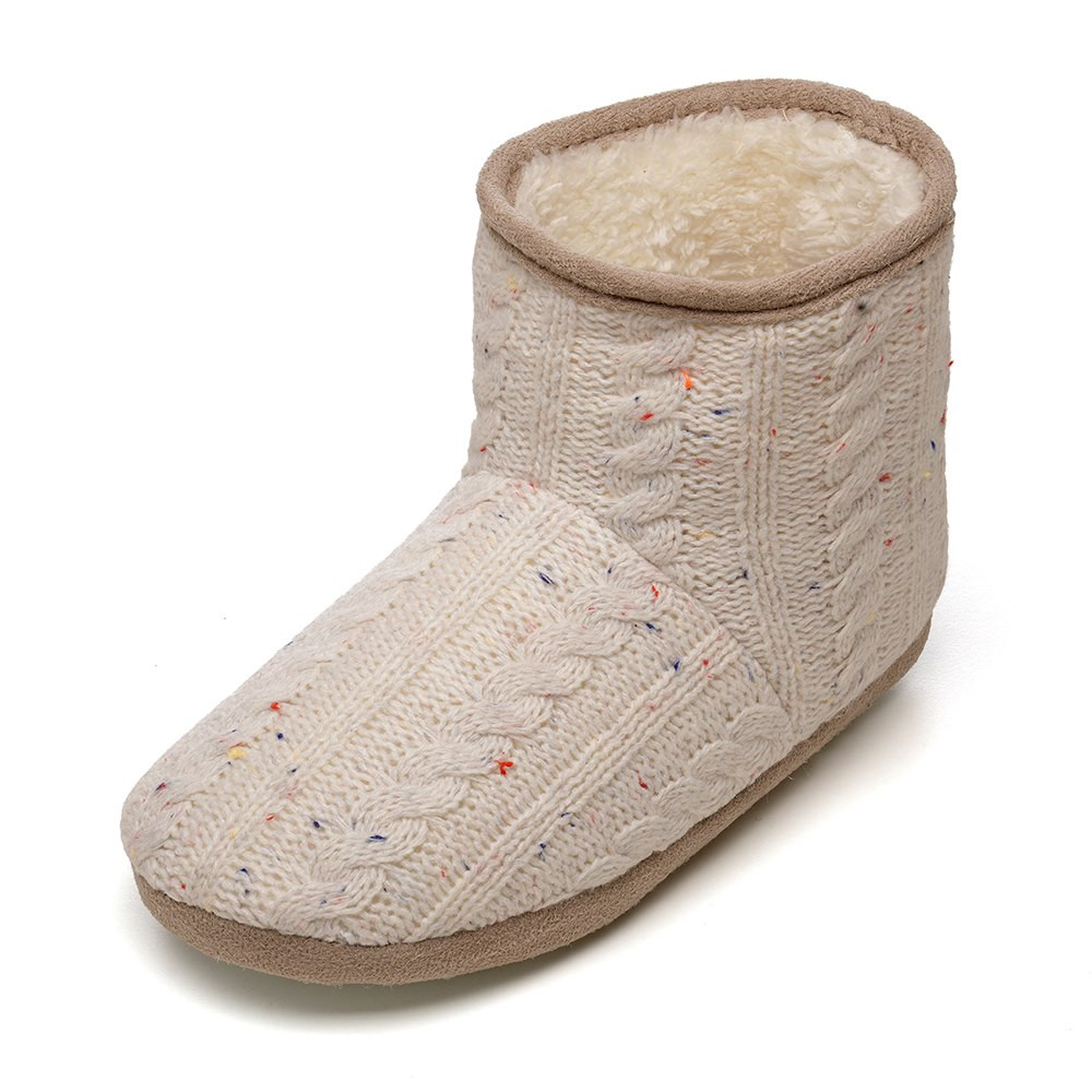 Womens Cream Speckled Cable Knit Slipper Boots | Heat Treats
