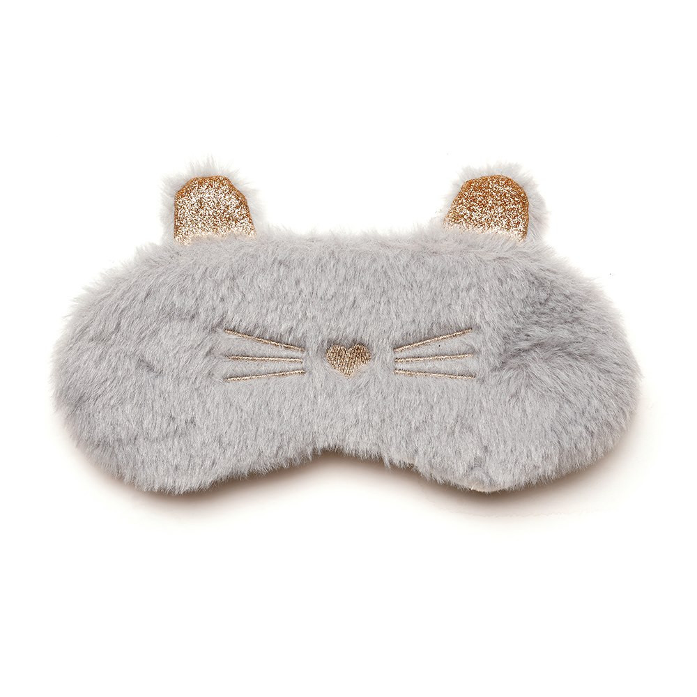 Womens Grey Cat Faux Fur Slipper Socks & Sleep Mask | Heat Treats