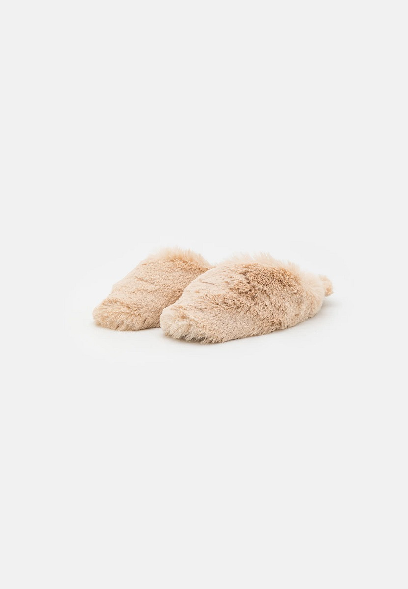 Ladies Nude Faux Fur Square Toe Slim Mule Slippers | Heat Treats