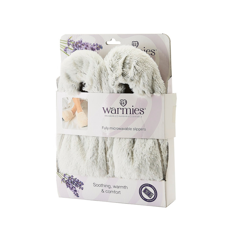Warmies Cozy Body Grey Marshmallow Fur Microwavable Slippers | Heat Treats