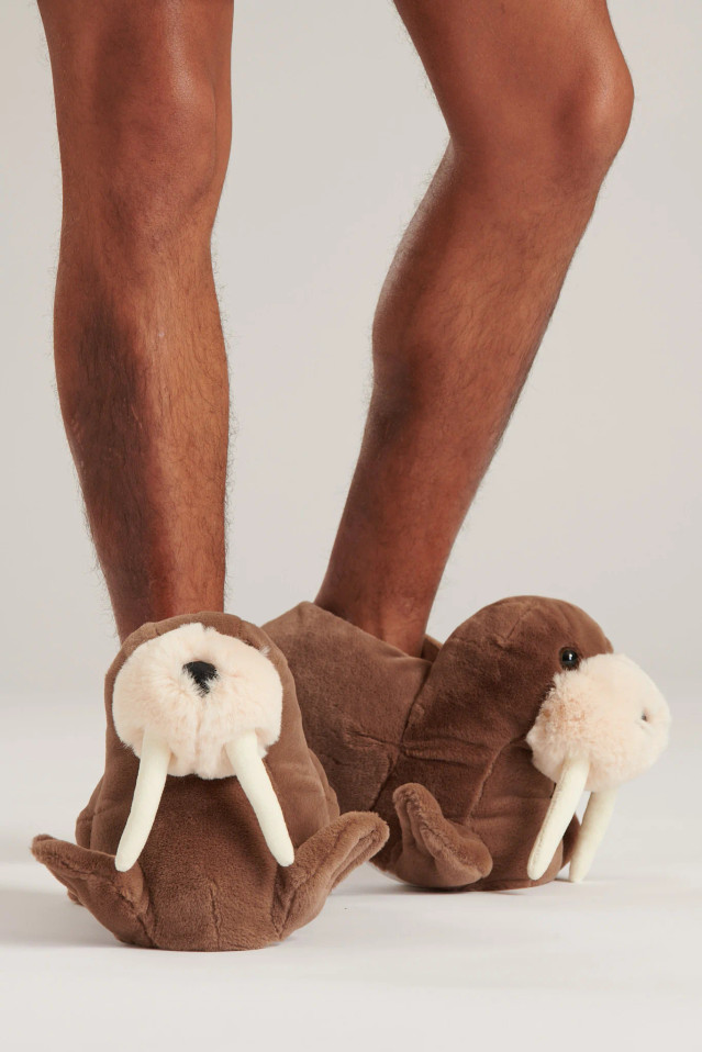 Brown Walrus Faux Fur 3D Novelty Slippers | Heat Treats