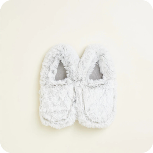 Warmies Cozy Body Grey Marshmallow Fur Microwavable Slippers | Heat Treats