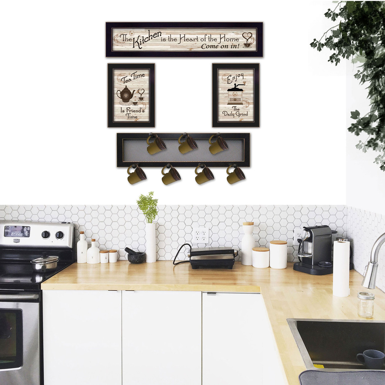 "Kitchen Collection IV" in black frames with sanded edges