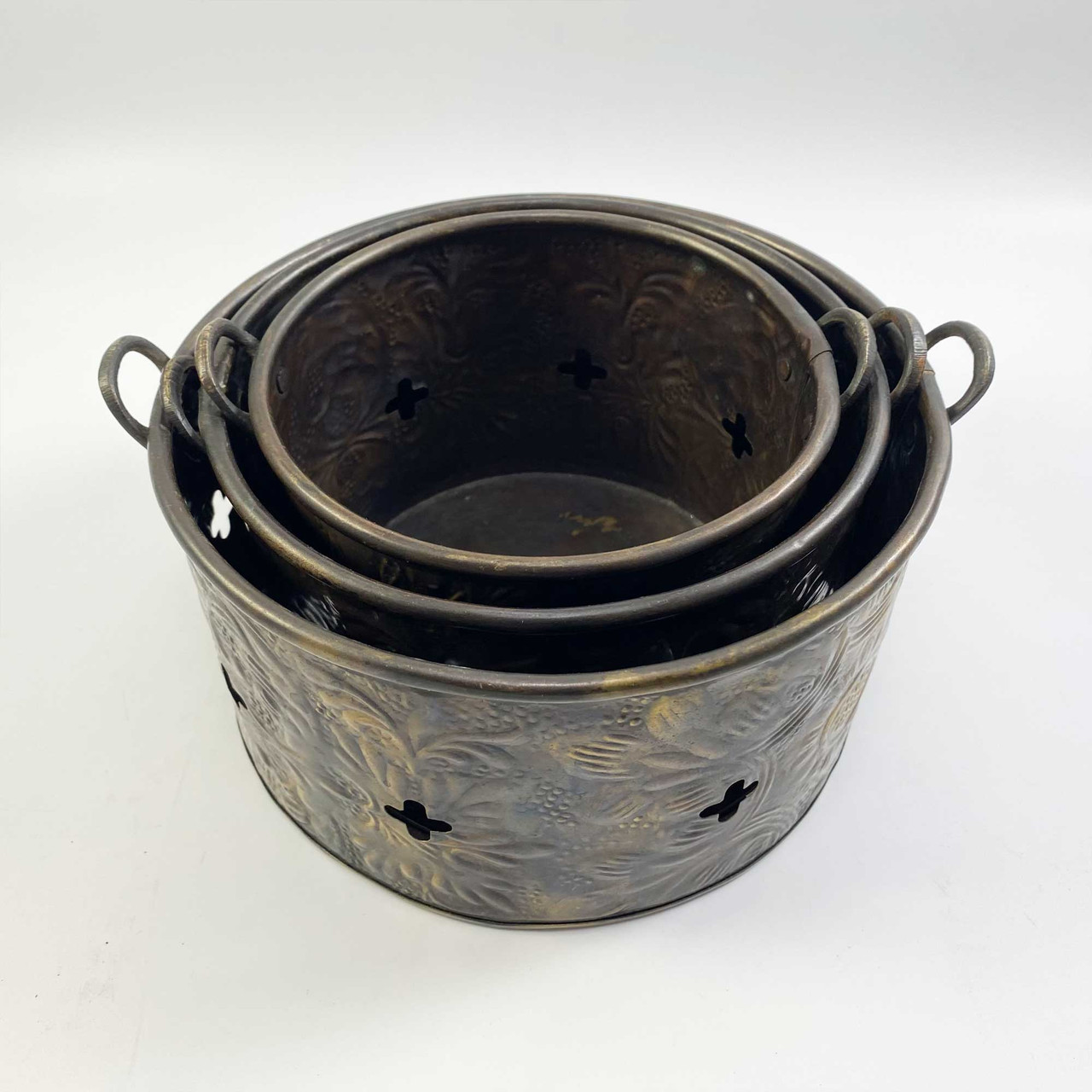 3- Nested Brass Buckets - w/ Handles - India