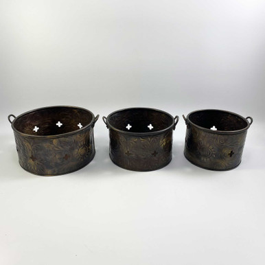 3- Nested Brass Buckets - w/ Handles - India