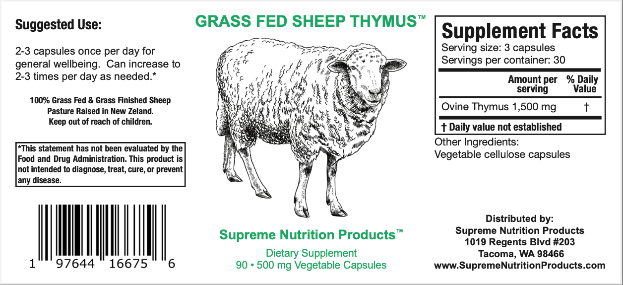 Grass Fed Sheep Thymus - Supreme Nutrition Products