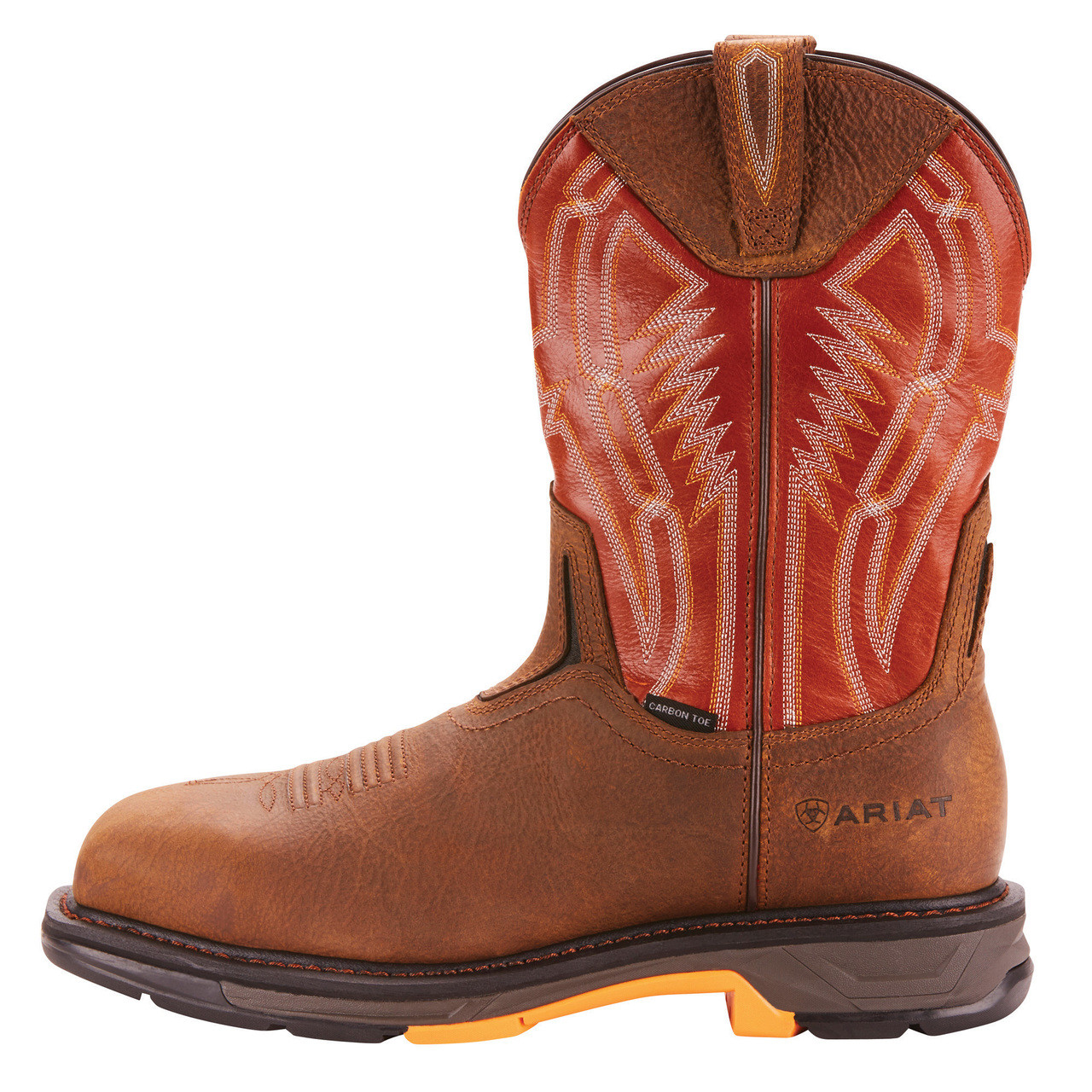 Men's Ariat Boot, Workhog, CarbonToe, Brown with Red Shaft - Chick Elms ...