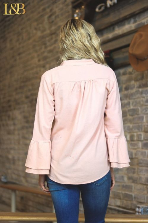 Women's L&B Top, Light Muave, Button Down, Bell Sleeve - Chick Elms ...
