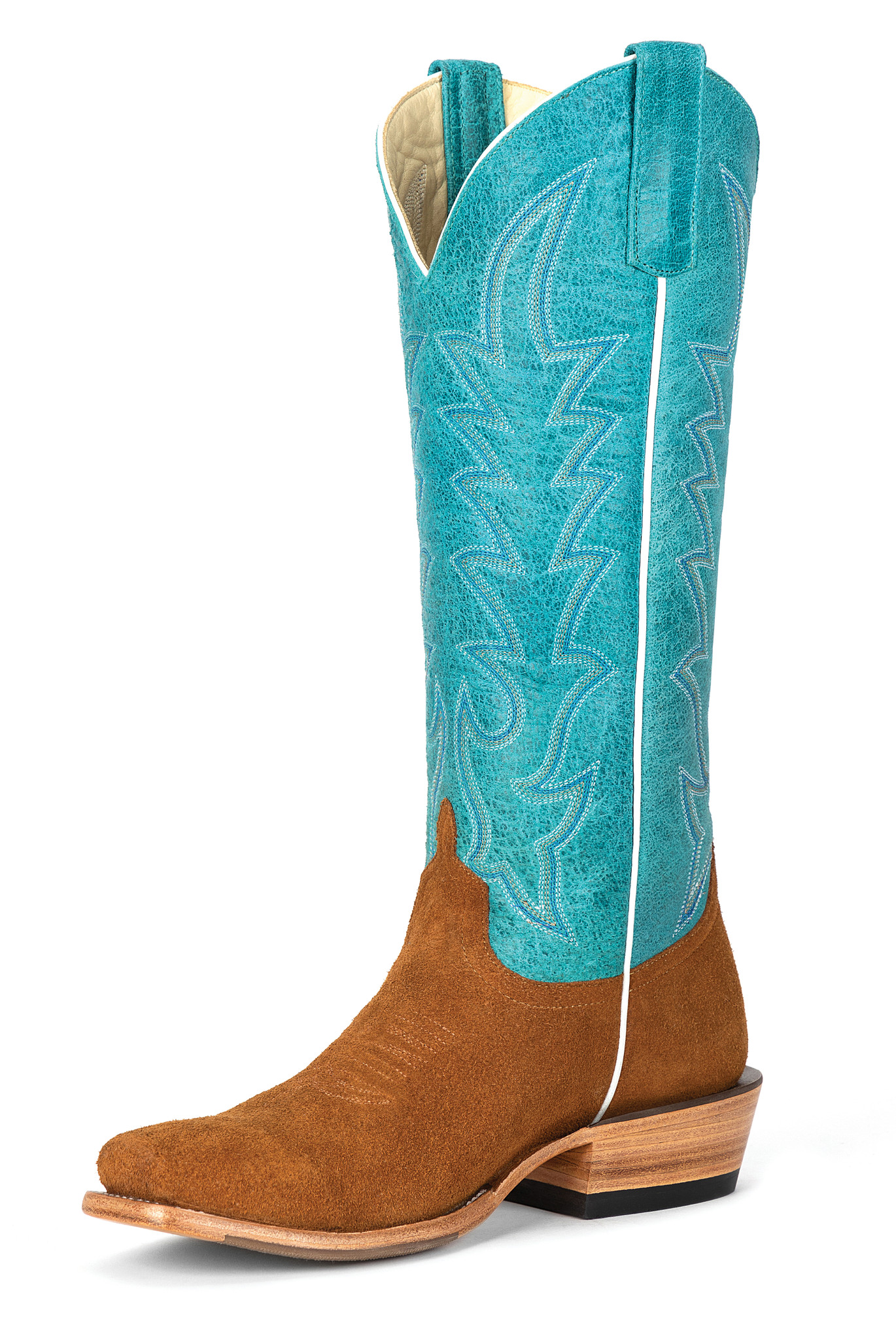 Women's Macie Bean Boots, TopHand, Brown Suede Vamp, Turquoise Shaft ...