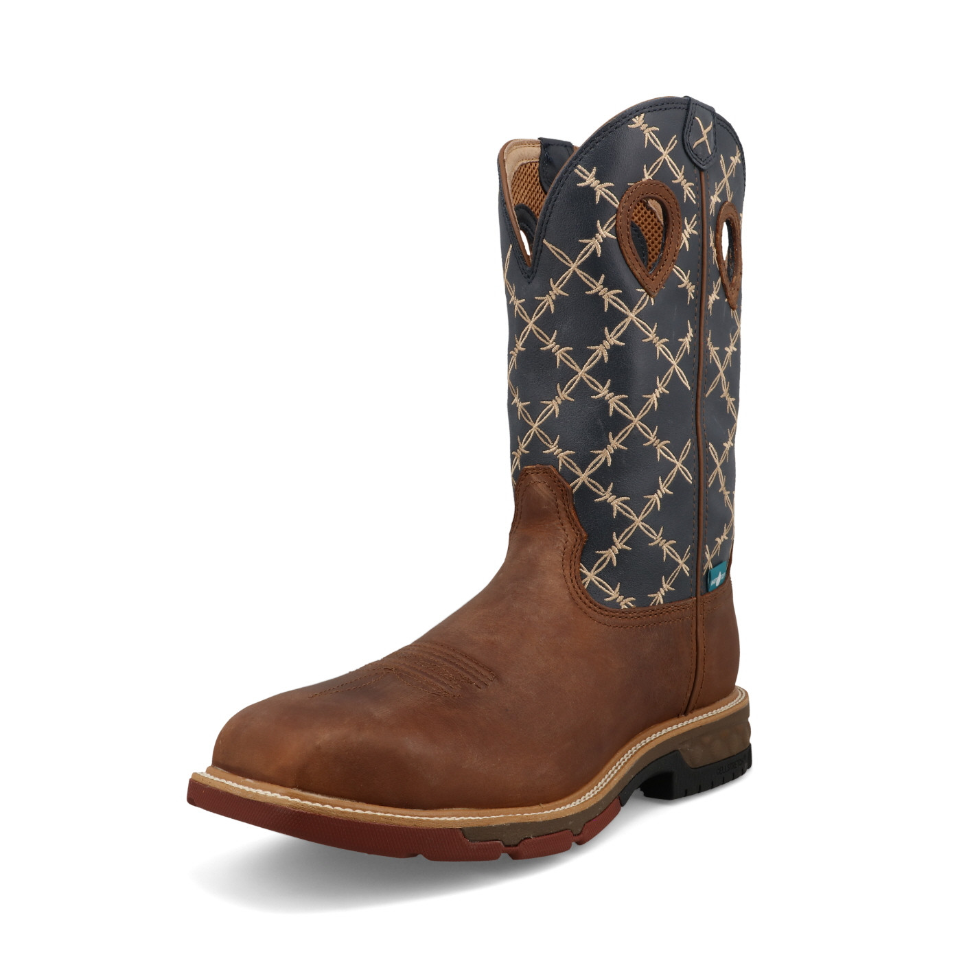 Men's Twisted X Work Boot, 12" Navy Barbed Wire Shaft, Dark Brown Vamp ...