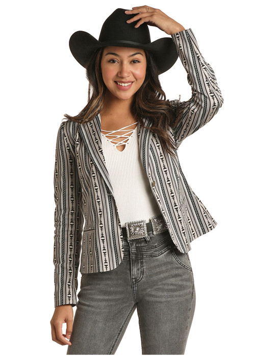 Women's Rock & Roll Blazer, Black and White Aztec Print - Chick Elms ...