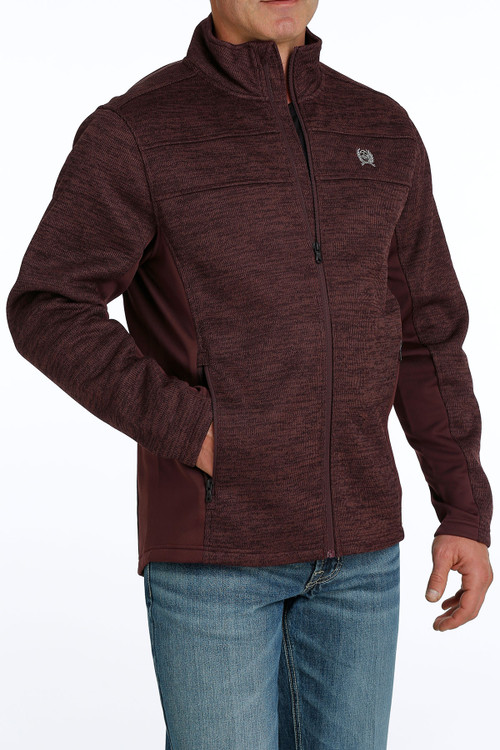 Men's Cinch Jacket, Heather Burgundy Sweater, Full Zip - Chick Elms ...