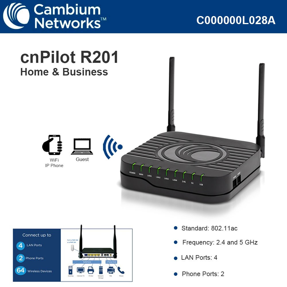 Cambium cnPilot Home & Business R201 Gigabit WLAN Router 802.11ac Dual ...
