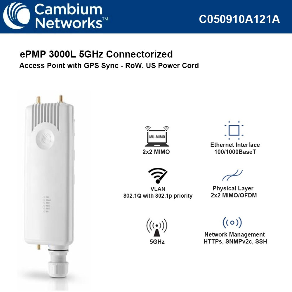 Cambium ePMP 3000L 5GHz Connectorized 2x2 MIMO Access Point with GPS ...