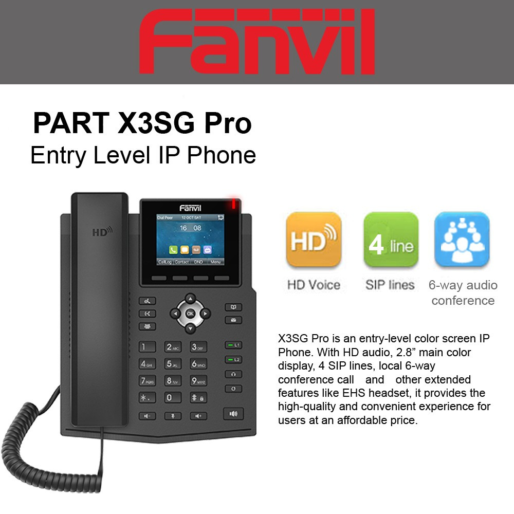 Fanvil X3SG-Pro Entry Level IP Phone HD Audio with 4 SIP lines 2.8” Display