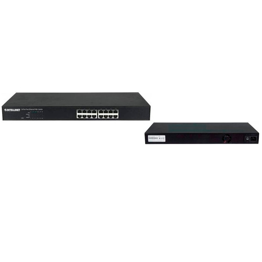 Intellinet 560849 16-Port PoE+ Fast Ethernet Rackmount Switch 240W ...