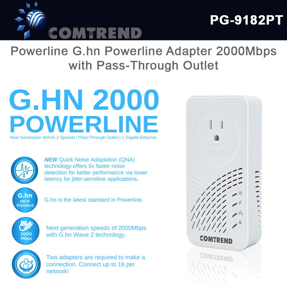 Comtrend PG-9182PT Powerline G.hn Powerline Adapter 2000Mbps with Pass ...