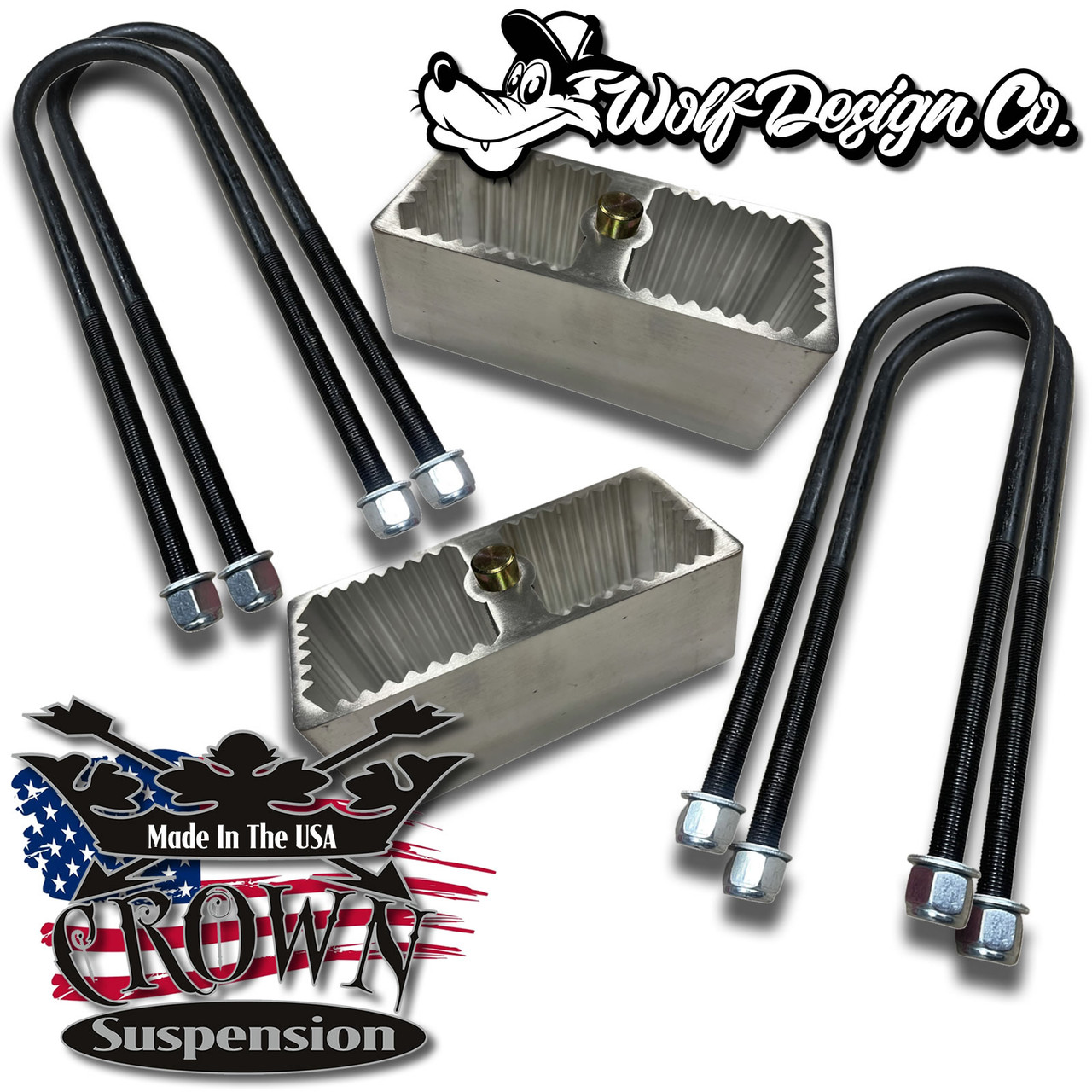 Universal 2" Aluminum Lowering Block Kit W/ U-Bolts