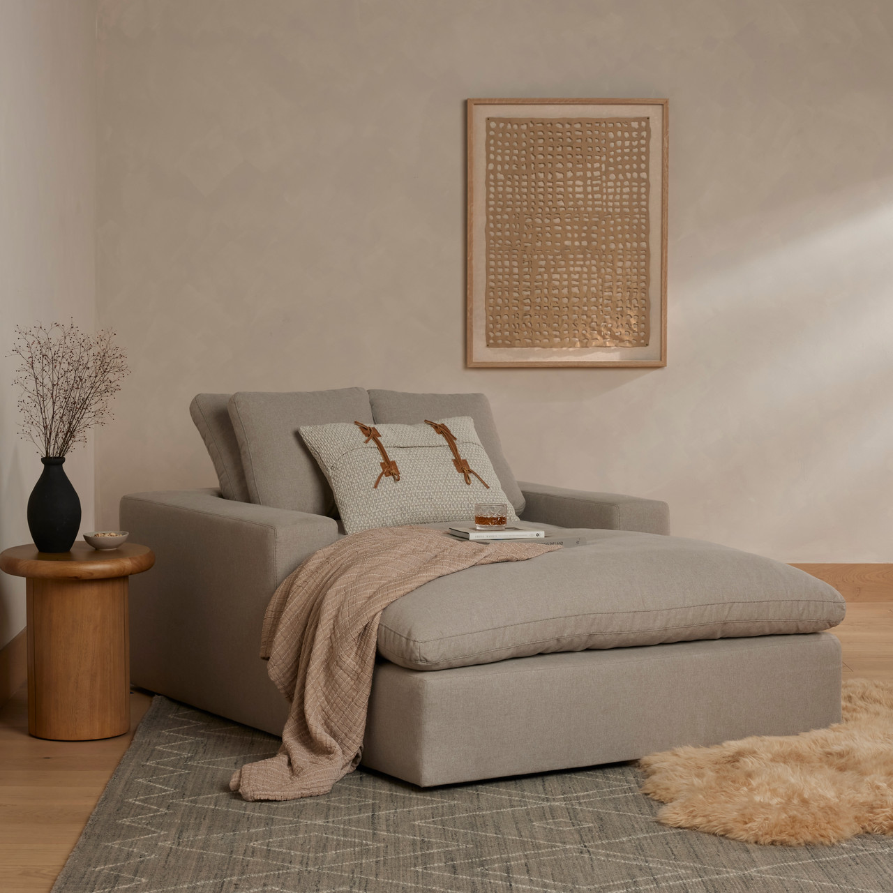 evie plush chaise lounge- stone - Pacific Home Online