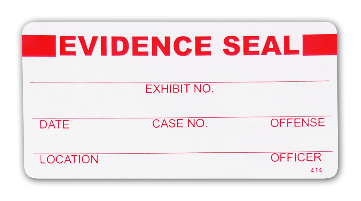"EVIDENCE SEAL: EXHIBIT NUMBER" Seals Roll- 100/roll