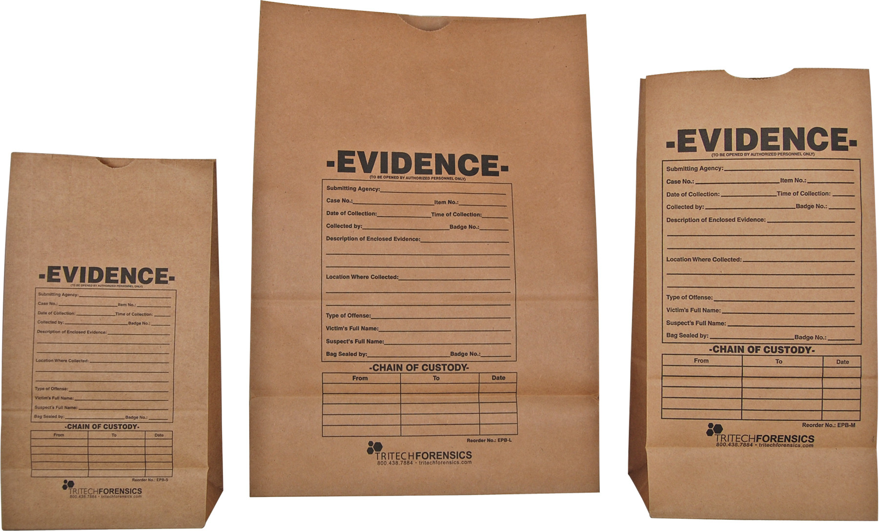 Paper Evidence Bags - 100/pkg - (Sm, M, L, or Tall)