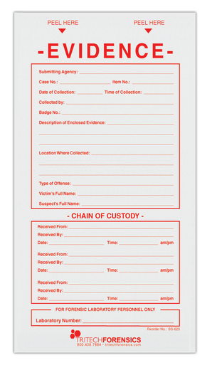Evidence Labels with Chain of Custody Fill-In and Lab Section