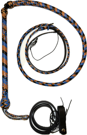 Blue Orange Black Leather Stock Whip Handmade 4ft–6ft