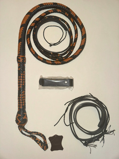 4ft All Black Tan Leather Bull Whip - EPT Bull Ropes