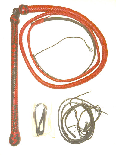 All Black Maroon Leather Stock Whip Handmade 4ft–6ft